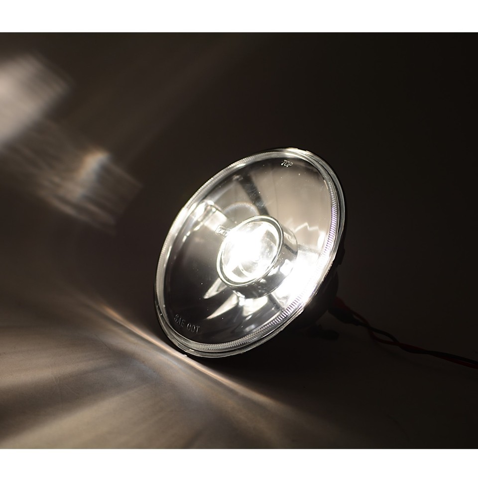 7" Black Projector Crystal Clear Glass Halogen Headlight Lamp H4 Light ...