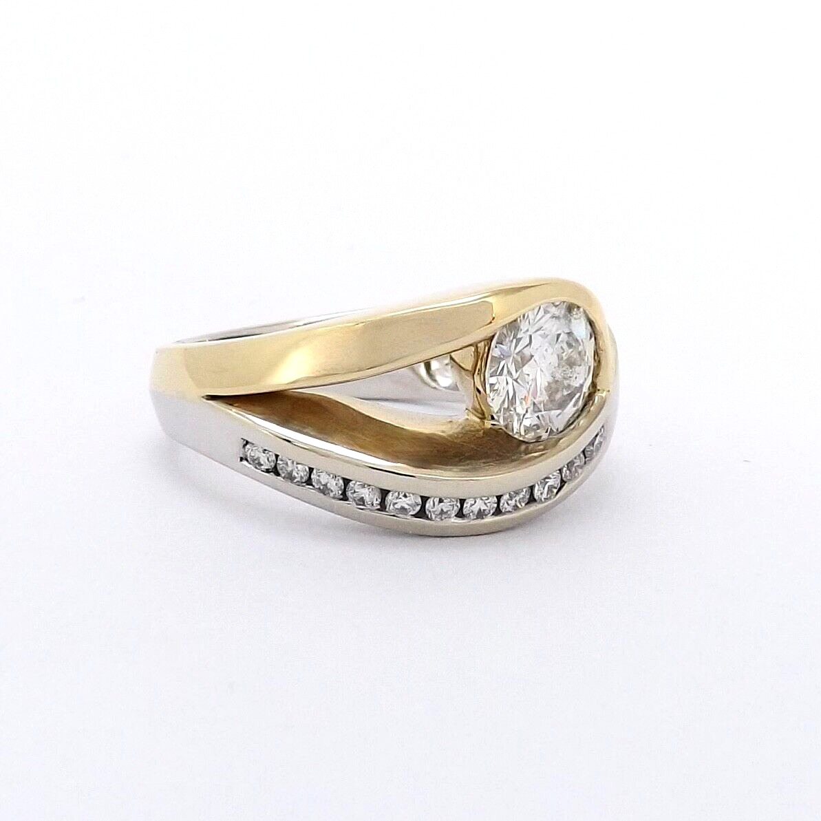 14k Gold Natural Diamond Engagement Ring Modern Channel Set Setting or ...