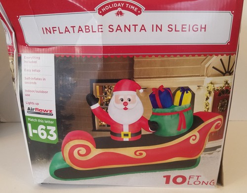 Christmas Holiday Time 10 ft Santa in Sleigh Airblown Inflatable | eBay ...