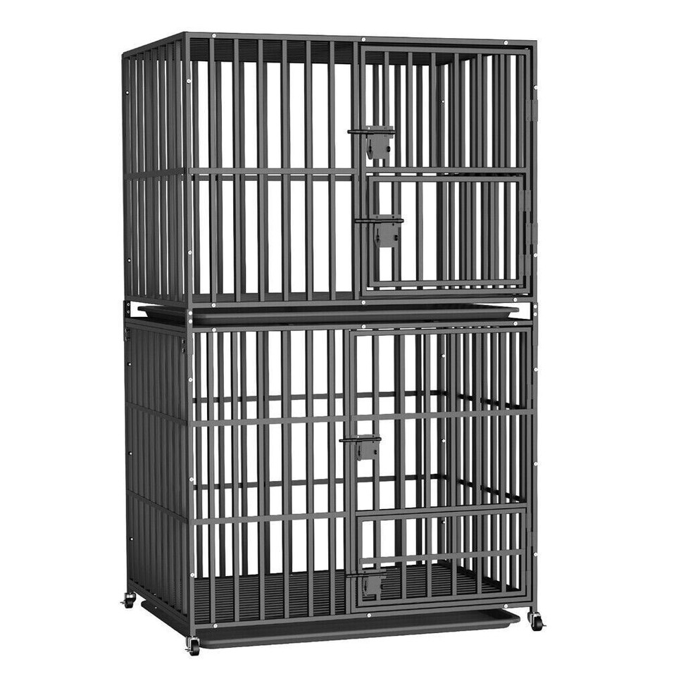 2 Tier Stackable Dog Cage Crate Thick Wire Bar Dog Kennel Portable ...