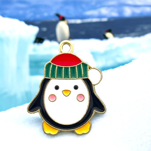 10 pcs Penguin Charms Winter Christmas Colorful Gold Bead Drops ...