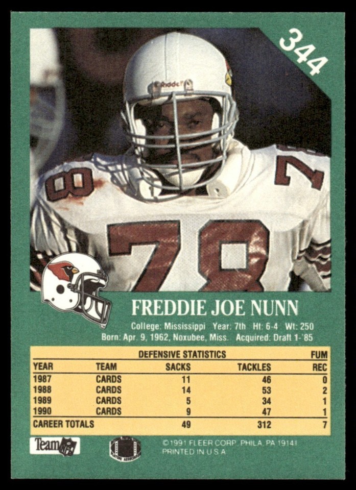 1991 Fleer #344 Freddie Joe Nunn Phoenix Cardinals | eBay