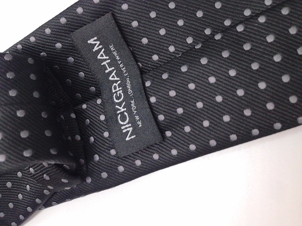 $95 Nick Graham Men Black Gray Polka Dot Neck Tie Casual Dress Slim ...