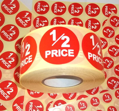 1/2 Price Promotional Point Of Sale Retail Stickers Sticky Tags Labels ...