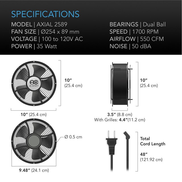 AC Infinity Axial 2589 10'' 120V Muffin Fan - Black for sale online | eBay