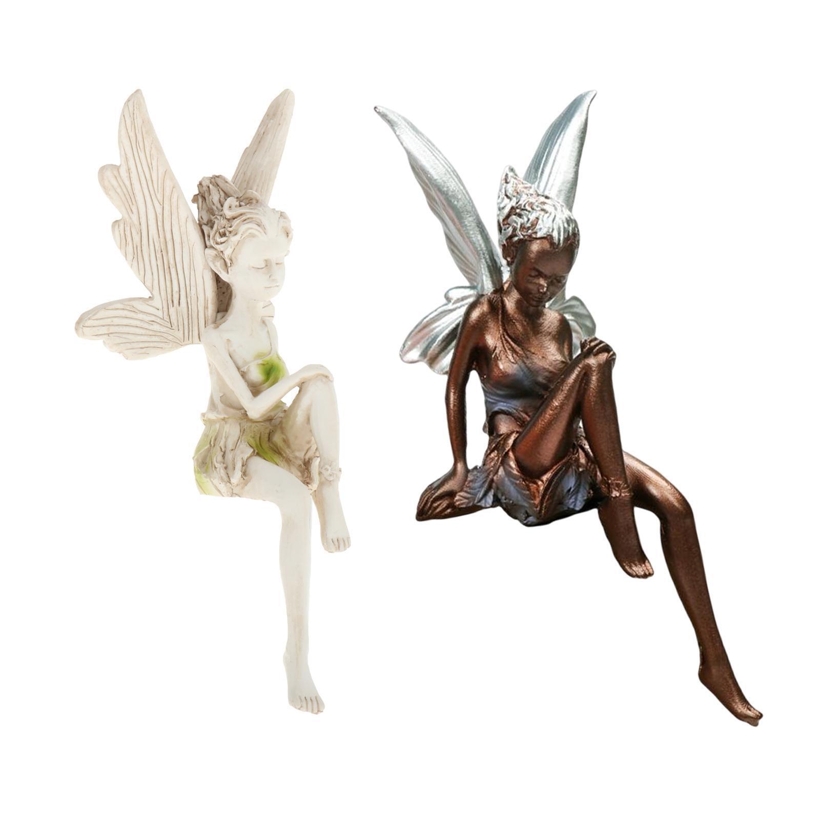 Resin Garden Fairy Figurine Shelf Pond Ledge Statue Sitting Faery 18cm ...