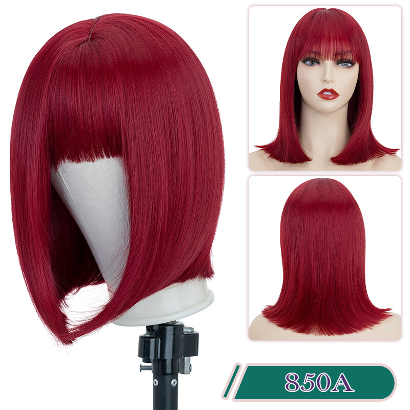 Natural Short Bob Wigs Natural Straight As Human Hair Wig with Bangs ...