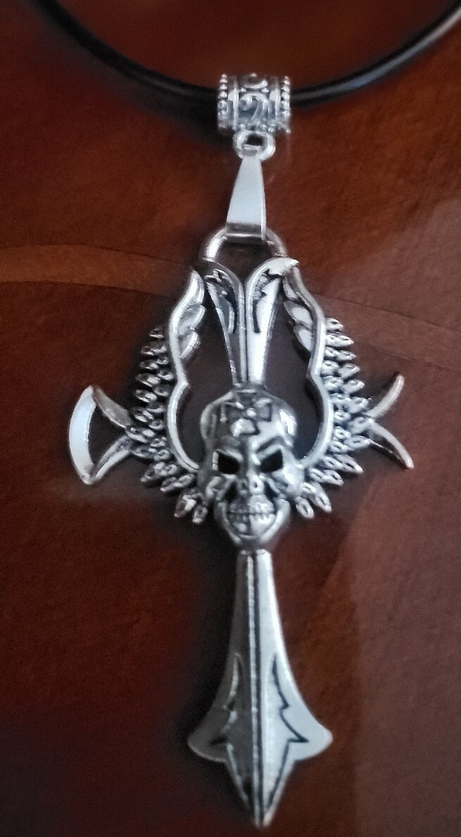 Skull Cross Necklace Viking Biker Emo Halloween 🎃 Stainless Steel Skull ...