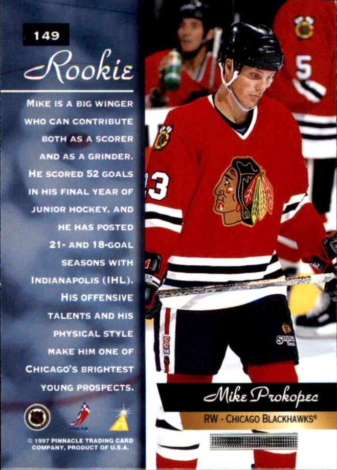 1996-97 Pinnacle Zenith #149 Mike Prokopec RC CHICAGO BLACKHAWKS ROOKIE ...