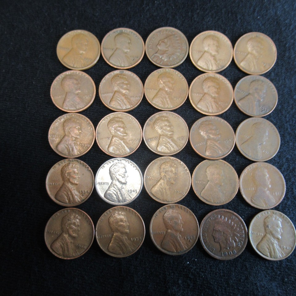 FULL ROLL MIXED DATE INDIAN HEAD/WHEAT PENNY CENT ROLL LOT 1800'S 1900 ...