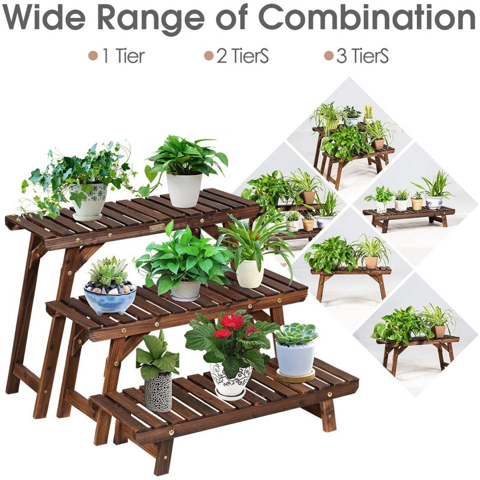 3 Tier Step Design Plant Stand Shelf Racks Freestanding Ladder Flower ...