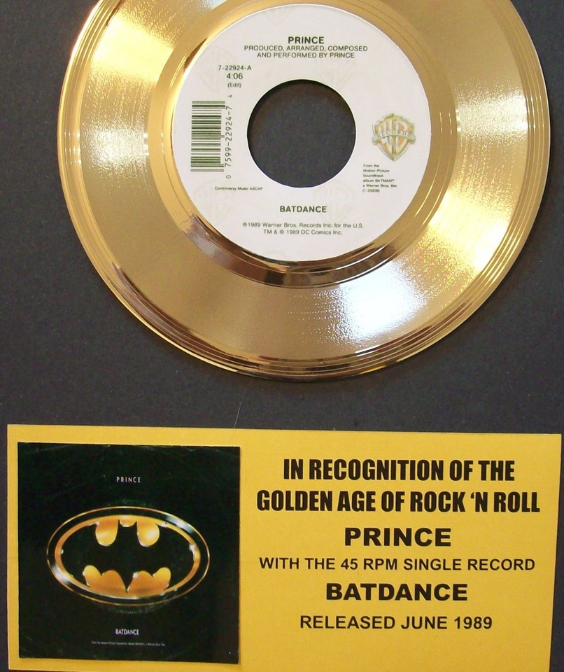 Prince BATDANCE Batman Gold 45 Record vinyl + mini sleeve on plaque Not ...