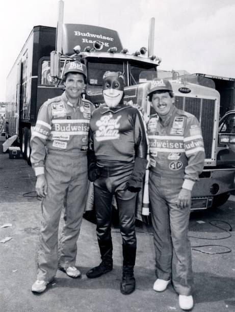 Darrell Waltrip and Terry Labonte have some fun with "Bud Man" befo ...