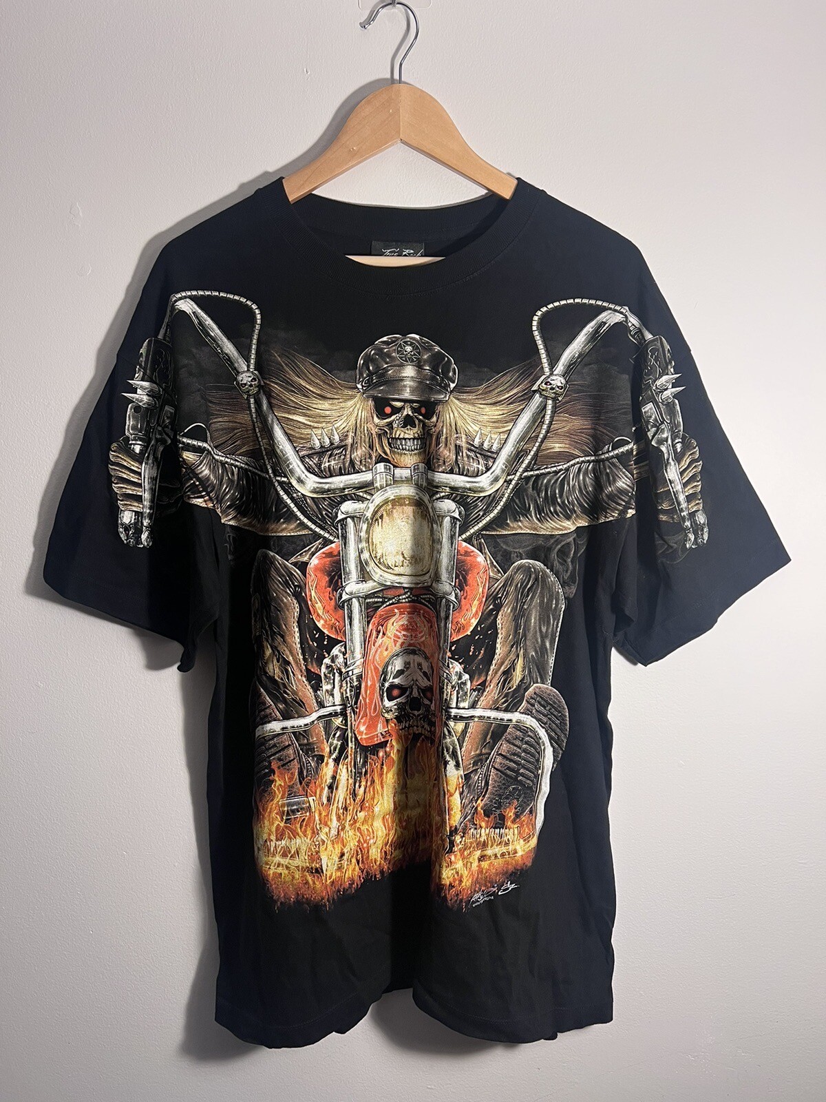 Vintage Jays Rock Hell Rider Motorcycle Flames AOP T-… - Gem