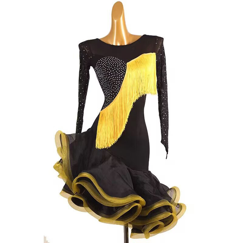 Latin Rumba Salsa Fishtail Dance Dress Fringes Ballroom Cha Cha ...