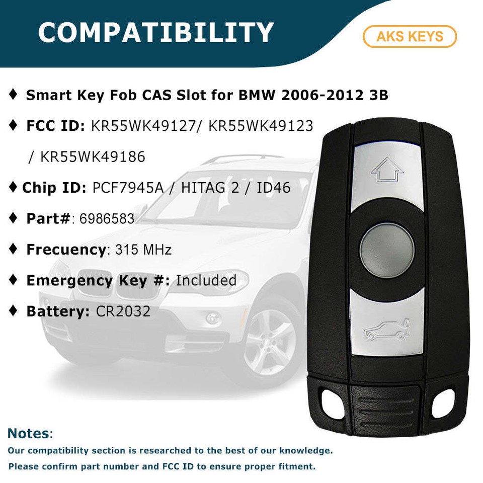 Replacement for BMW 335i 2007 2008 2009 2010 2011 2012 Smart Remote Key ...