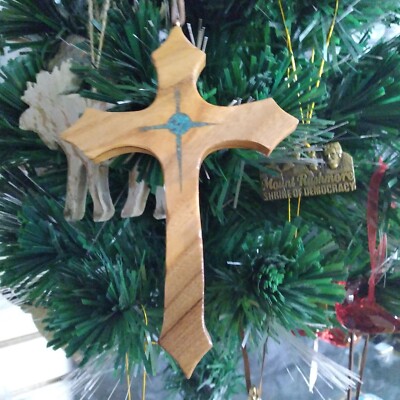 Christmas Ornament wood cross turquoise Native America Sam Two Bulls | eBay