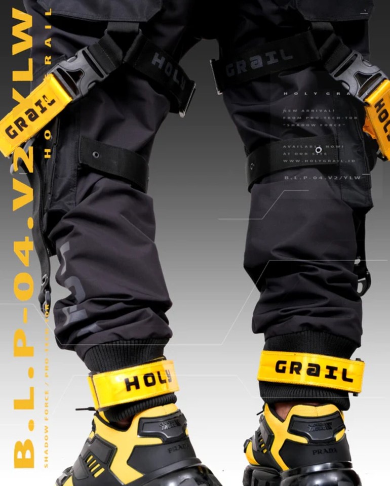 Men's Black/Yellow Streetwear Techwear Heavy Cargo Trouser Pants HGB.L ...