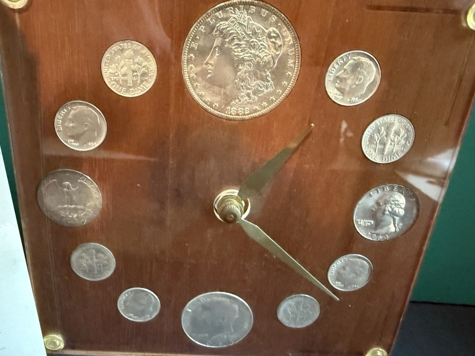 1882-O Morgan Silver Dollar Clock, With Kennedy Half Dollar, Quarter ...