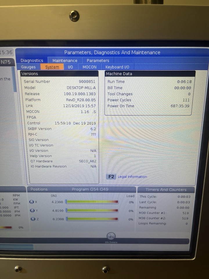 HAAS Desktop Mill CNC Machine – Model DESKTOP-MILL-A – Light Use ...