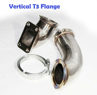 2PC Universal 90 Deg 3"ID V-band to VERTICAL T3 Flange SS Elbow Adapter ...