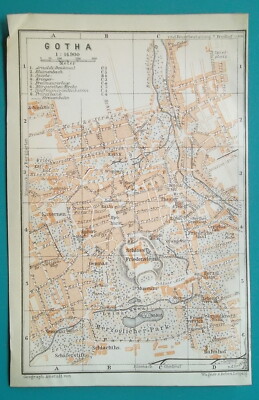 GERMANY Gotha Town Plan - 1912 MAP Baedeker 4 x 6" (10 x 15,5 cm) | eBay