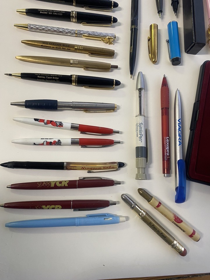 Lot Of 27 Vintage Pens, Parker, Fischer, Wearever Fountain, Viagra Ad ...