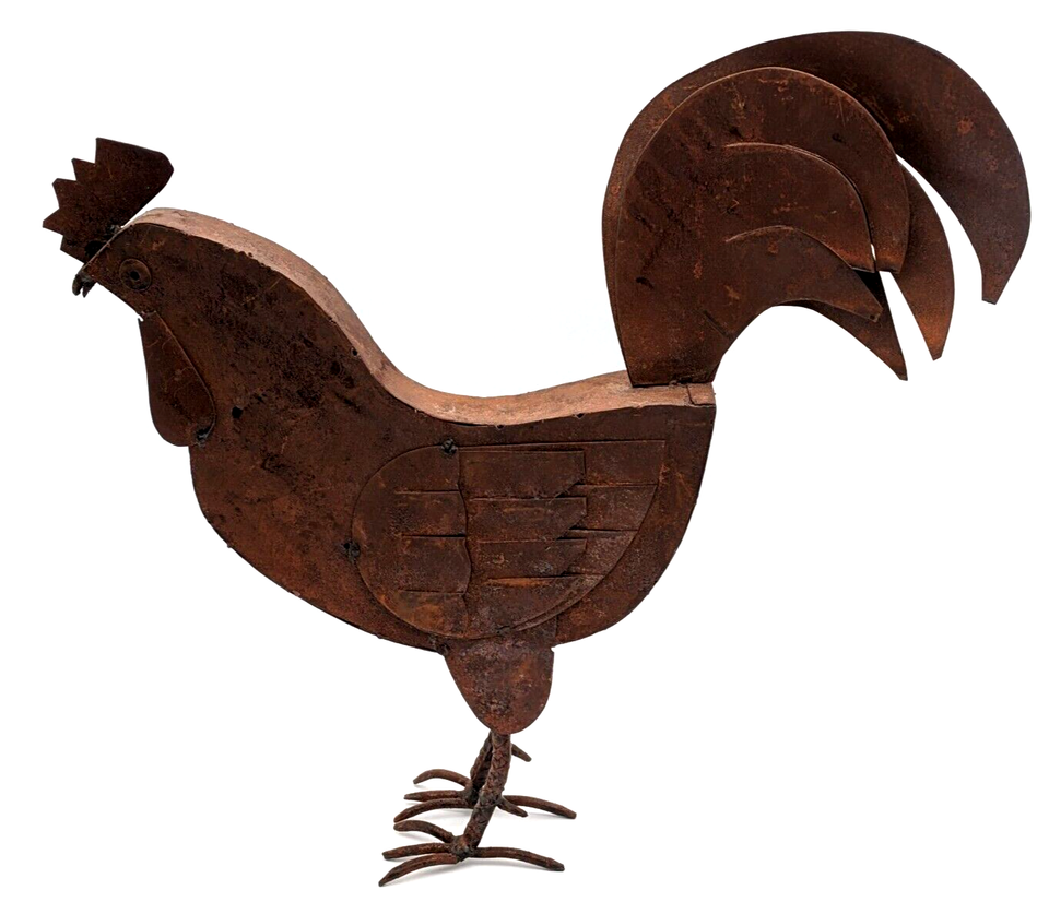 Vintage Rustic Metal Rooster Hen And Four Baby Chick Sculptures | eBay