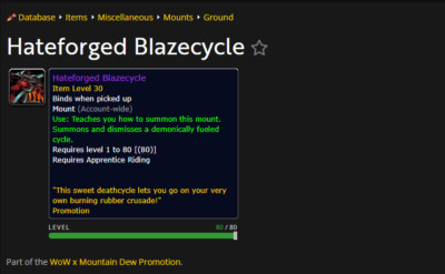 HATEFORGED BLAZECYCLE - Mountain Dew x World of Warcraft Promo Mount | eBay
