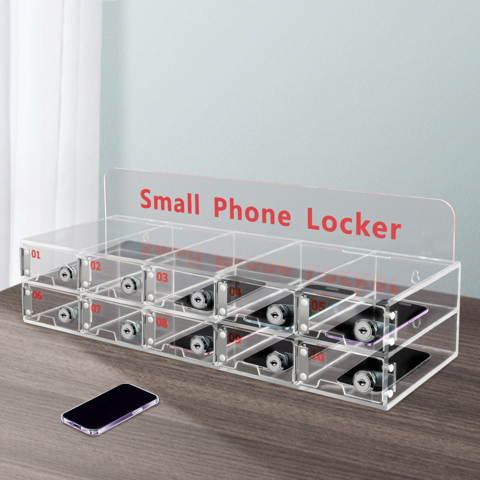 10 Slots Cell Phone Locker Box Transparent Cabinet Acrylic Storage Box ...
