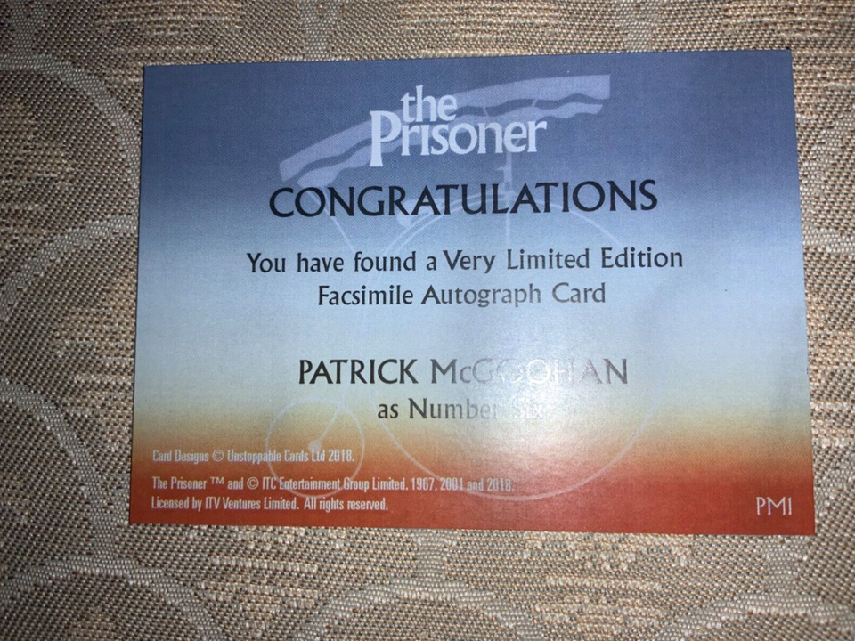 PATRICK McGOOHAN THE PRISONER RARE PM1 FACSIMILE AUTOGRAPH CARD ...