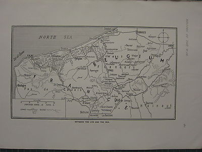 1915 WWI WW1 PRINT ~ BETWEEN THE LYS & THE SEA MAP ~ BELGIUM FRANCE ...