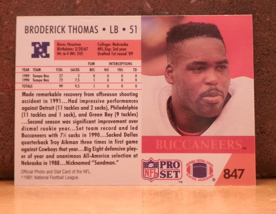 FOOTBALL CARD PRO SET NFL 1991 BRODERICK THOMAS TAMPA BAY BUCCANEERS | eBay