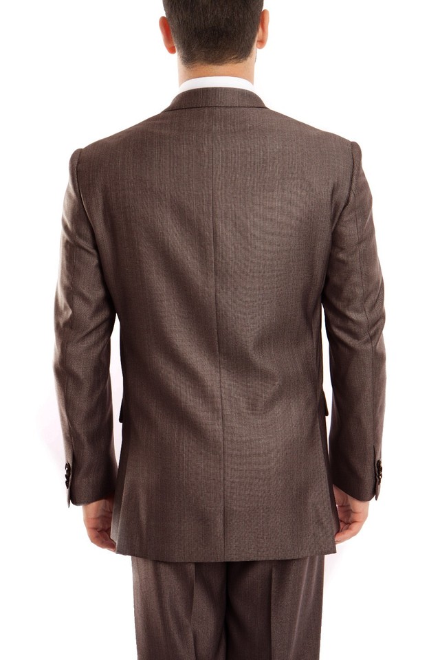 Men's Tailored Fit Suit Two Button Textured Three Piece Jacket Business ...