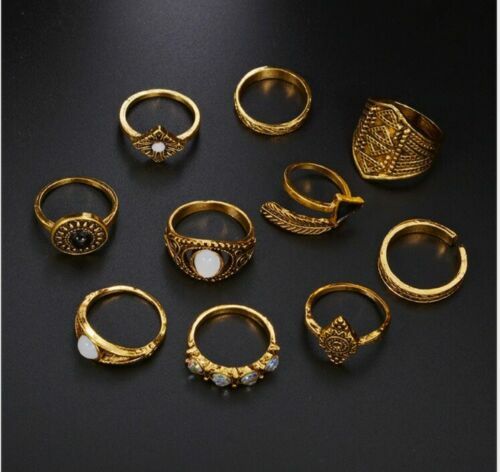 10 pcs Gold Boho Stack Rings Set Plain Above Knuckle Ring Sun Midi ...