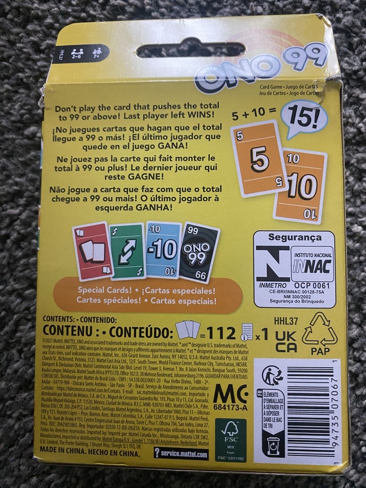 Ono 99 Uno Card Game Mattel 2021 | eBay