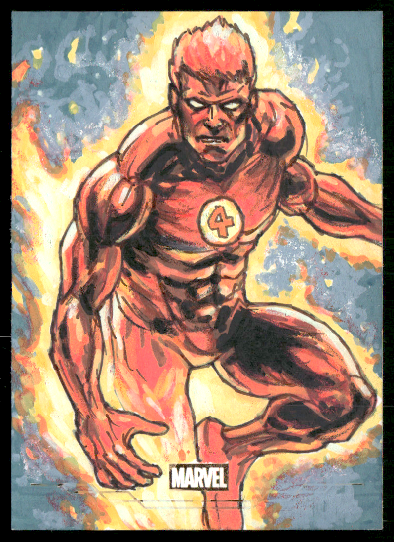 Human Torch 2025 Topps Marvel Studios Chrome Sapphire Sketch 1/1 Steve ...