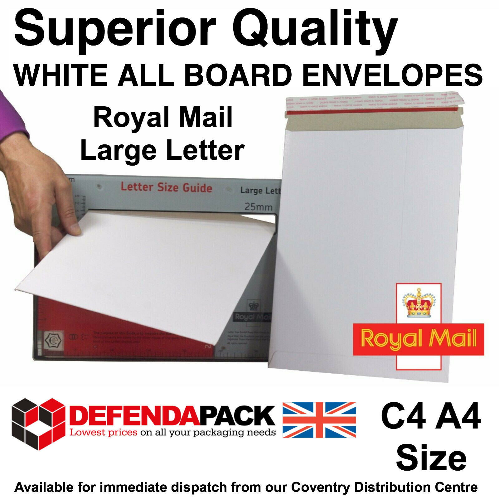 400 C4 A4 White All Board Envelopes Large Letter Postal Posting PIP 330 ...