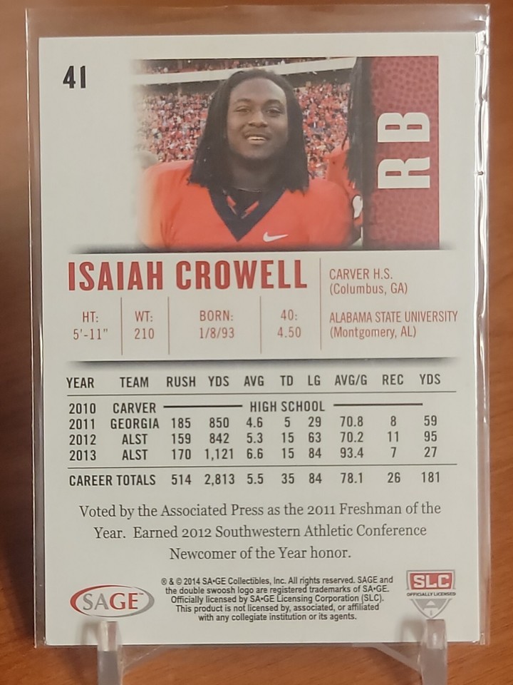 SAGE-HIT Isaiah Crowell RC BROWNS JETS ALABAMA ST Georgia BULLDOGS | eBay