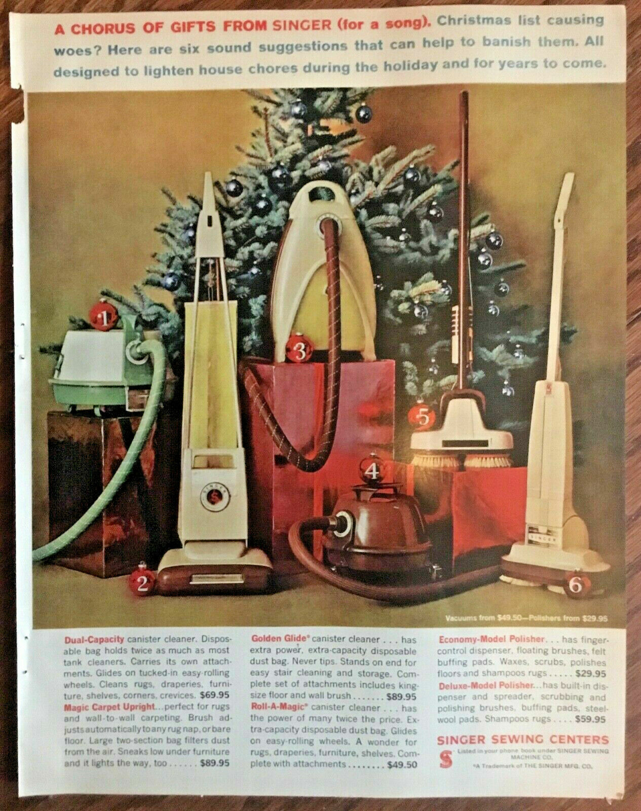 Singer vacuums ad 1961 vintage original print 1960s retro art Christmas ...