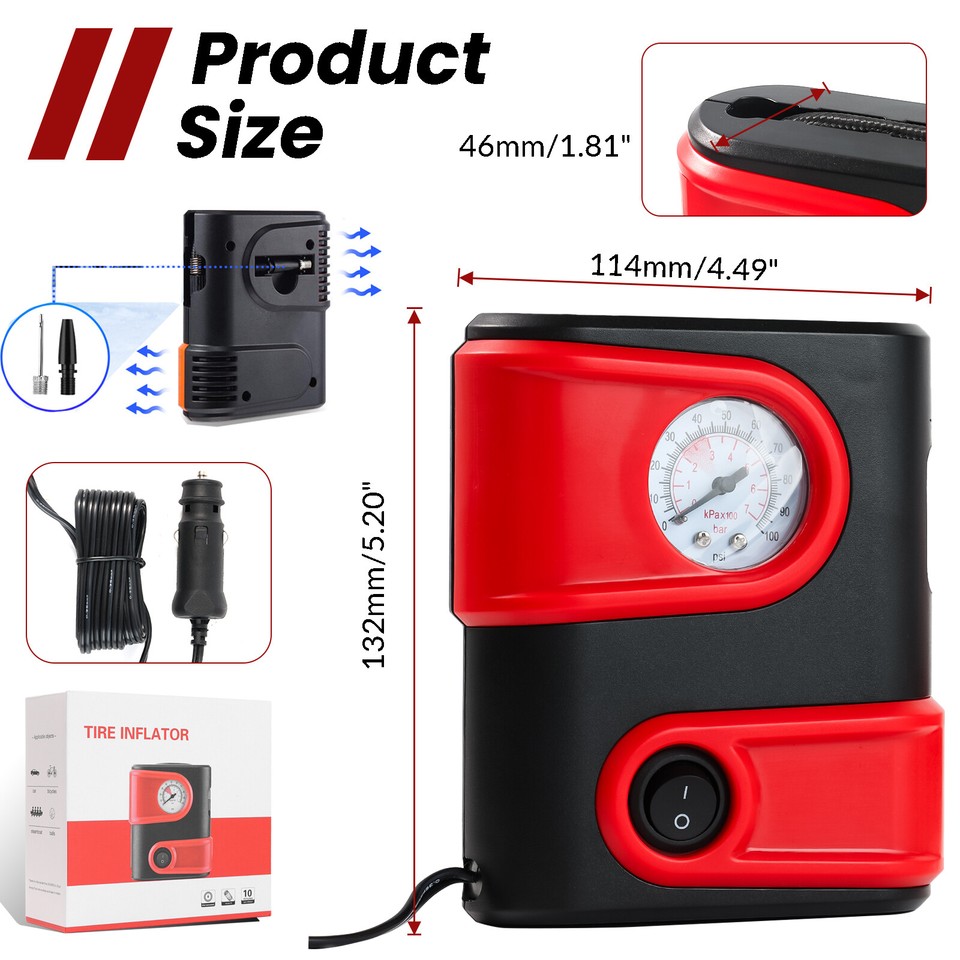 12V Portable Tire Car Auto Inflator Pump Electric Air Compressor ...