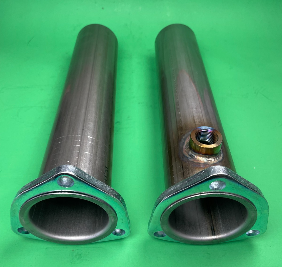 2.5" Header To 2.5"OD 12" Long 409 Stainless 1 O2 Bung 3 Bolt Flange ...
