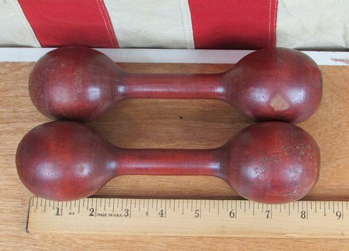Vintage 1920s Spalding Wood Dumbells Gold Medal Hand Weights 1/2 Lb ...
