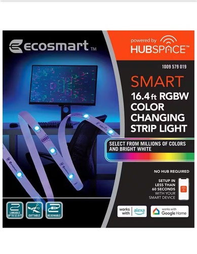 EcoSmart 16.4 ft. Smart RGBW Color Changing Dimmable Plug-In LED Strip ...