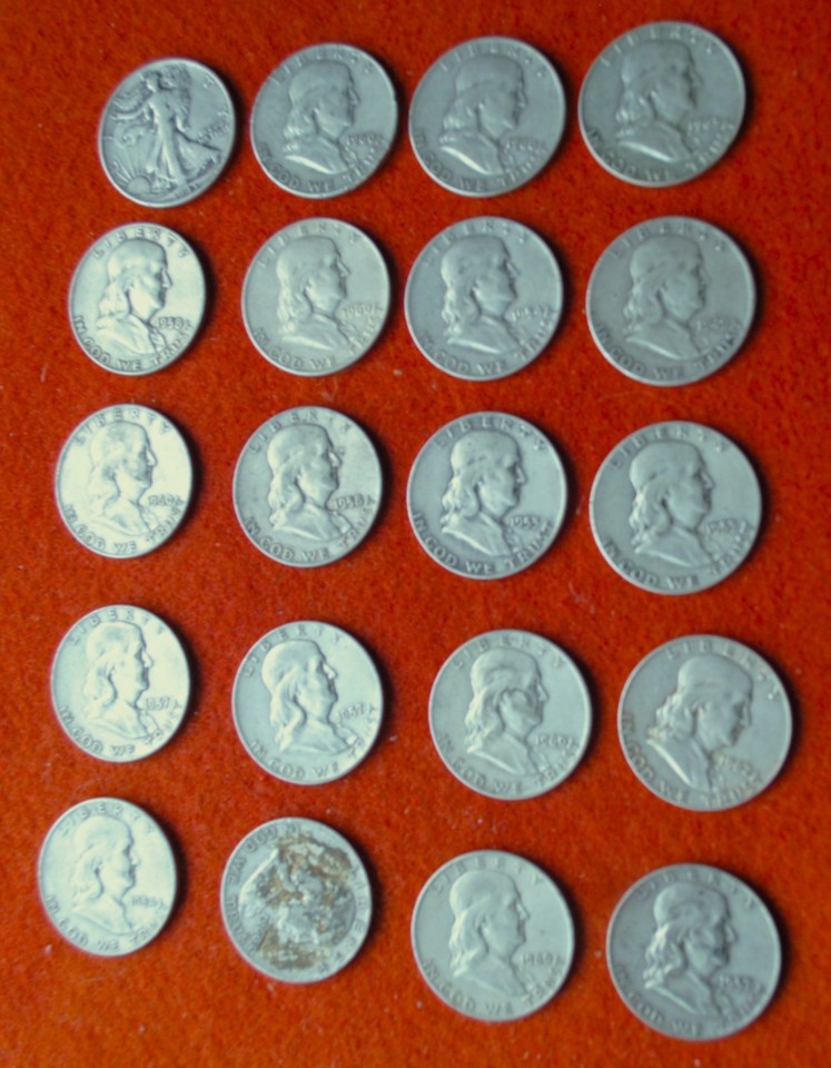 FRANKLIN HALF DOLLAR ROLL! TOTAL 20 SILVER COINS! WOW! | eBay