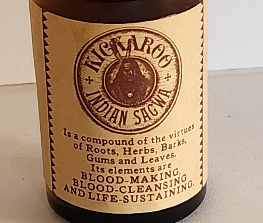 Vtg Repro Kickapoo Sagwa Indian Medicine Co. Nice Amber & Label ...