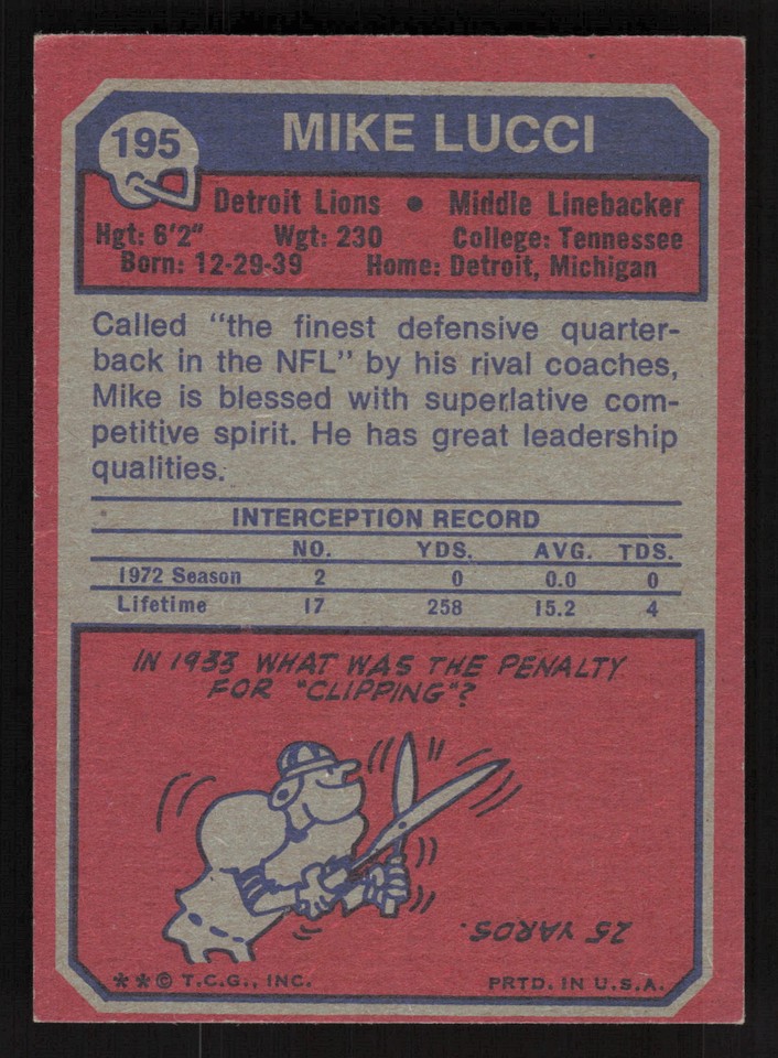 Mike Lucci 1973 Topps #195 Detroit Lions EX {0812 | eBay