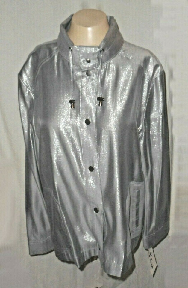 New Jacket N Touch Shiny Silver-Grey Snap-Closure Drawstring-Collar ...