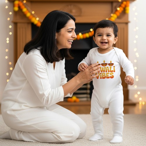 Diwali Vibes Baby Romper Suit Diyas Design Boys Girls Hindu Celebration ...