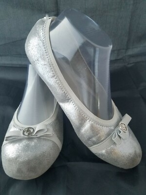 Michael Kors Womens Shoes Ballet Flats Silver Leather MK Logo Size US 5 ...